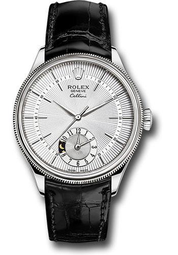 Rolex Cellini Dual Time Watch - White Gold - Silver Dial - Black Leath ...
