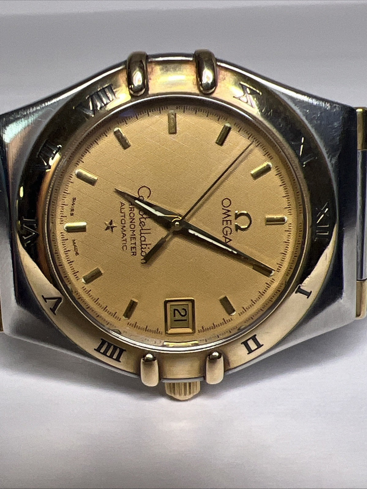 Two Tone 35mm Omega Constellation Chronometer Automatic Date Watch Cal ...