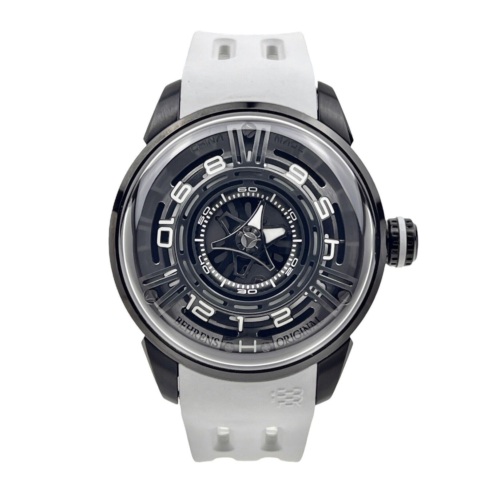 Behrens Starship II Automatic 42mm Black Skeleton Dial Steel Watch 011 ...