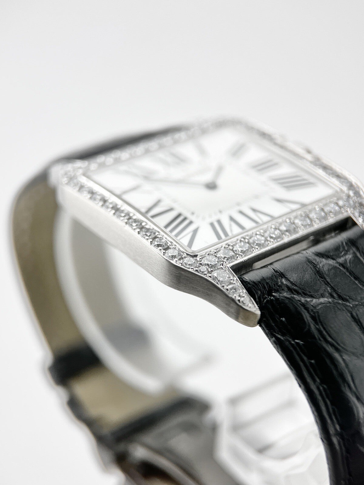 Cartier Santos Dumont 18k White Gold Manual Wind 2651 Aftermarket Diam ...