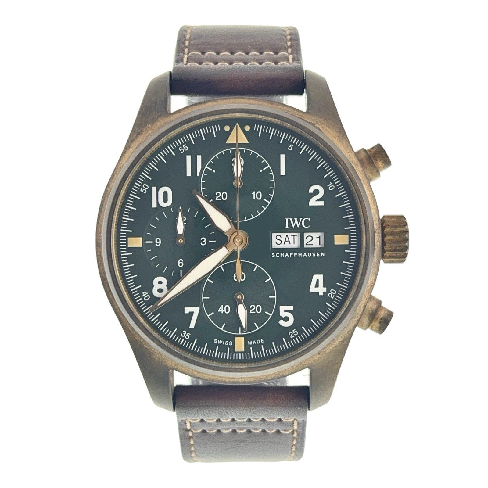 IWC Pilot Spitfire Bronze Green Dial 41mm Automatic Movement Mens Watc ...