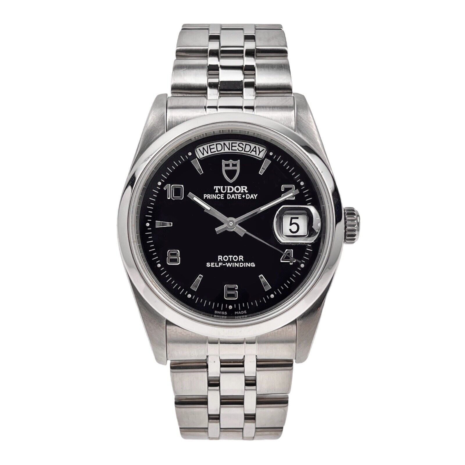 Tudor Prince Date Day 76200 Black Dial Automatic Stainless Steel Men's ...