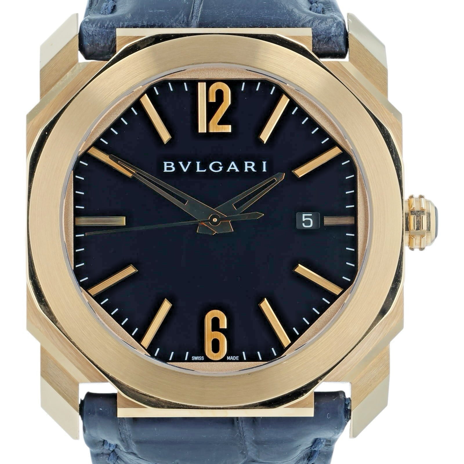 Bulgari Octo 18k Rose Gold Black Dial 41mm Automatic Mens Watch BGO P ...