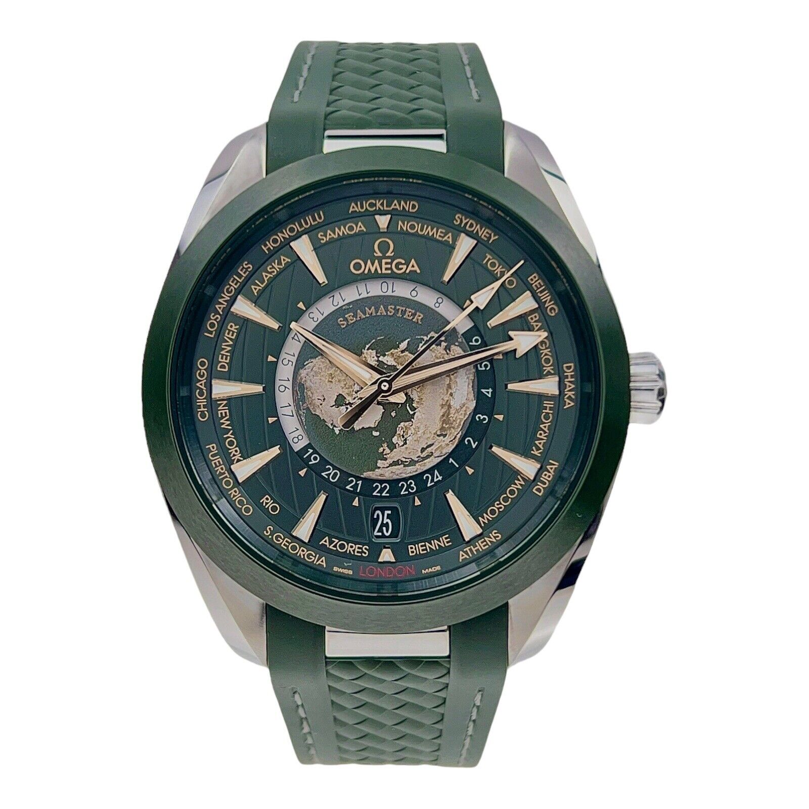 NEW Omega Seamaster Aqua Terra Worldtimer Green On Green 220.32.43.22 ...