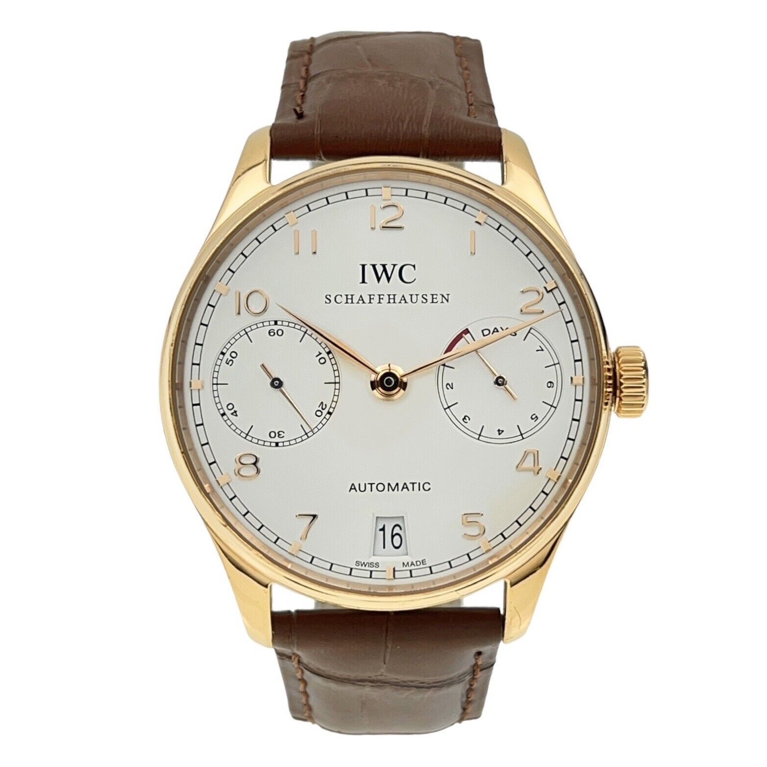 IWC Portuguese 7 Days 18k Rose Gold White Dial 42mm Automatic Mens Wat ...