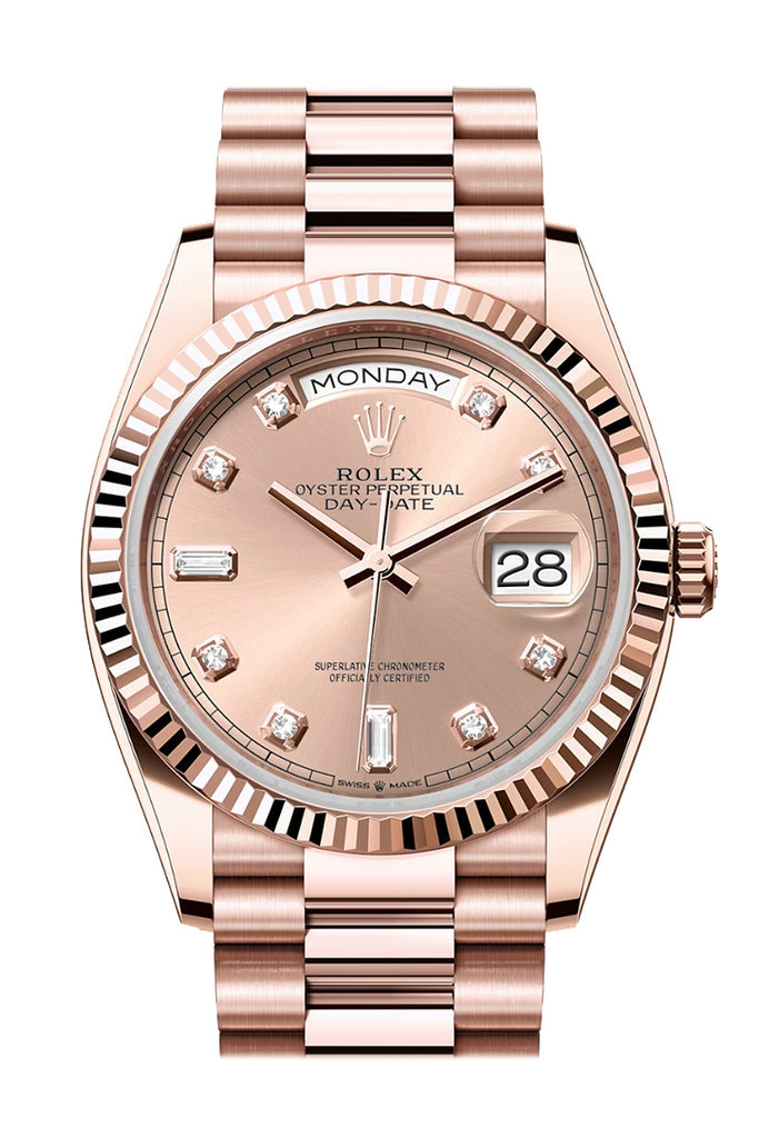 Rolex Day-Date 36 Rose Colour Dial Fluted Bezel 18K Everose gold Presi ...