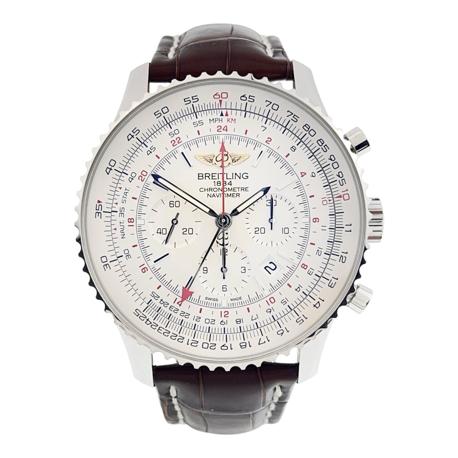 Breitling Navitimer GMT Stainless Steel Silver Color Dial 48mm Automat ...