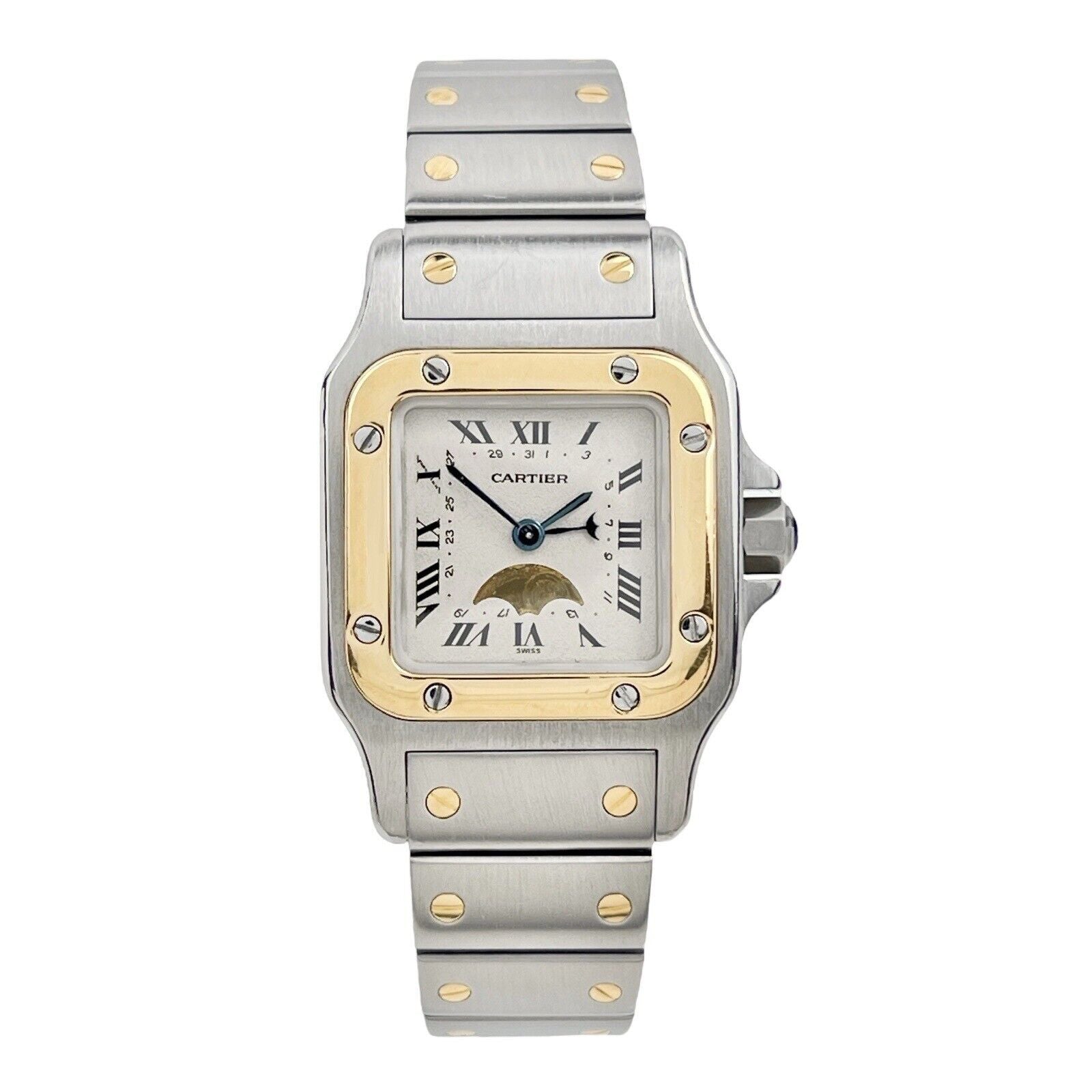 Cartier Santos Galbee Moon Phase Quartz 24mm 18k Gold And Steel Ref-11 ...